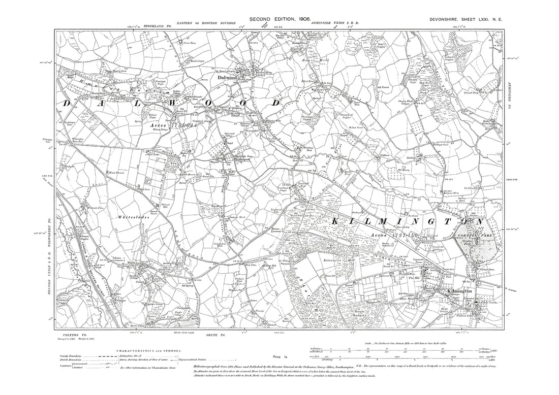 Kilmington, Dalwood, Old Map Devon 1906: 71NE – Old Map Downloads