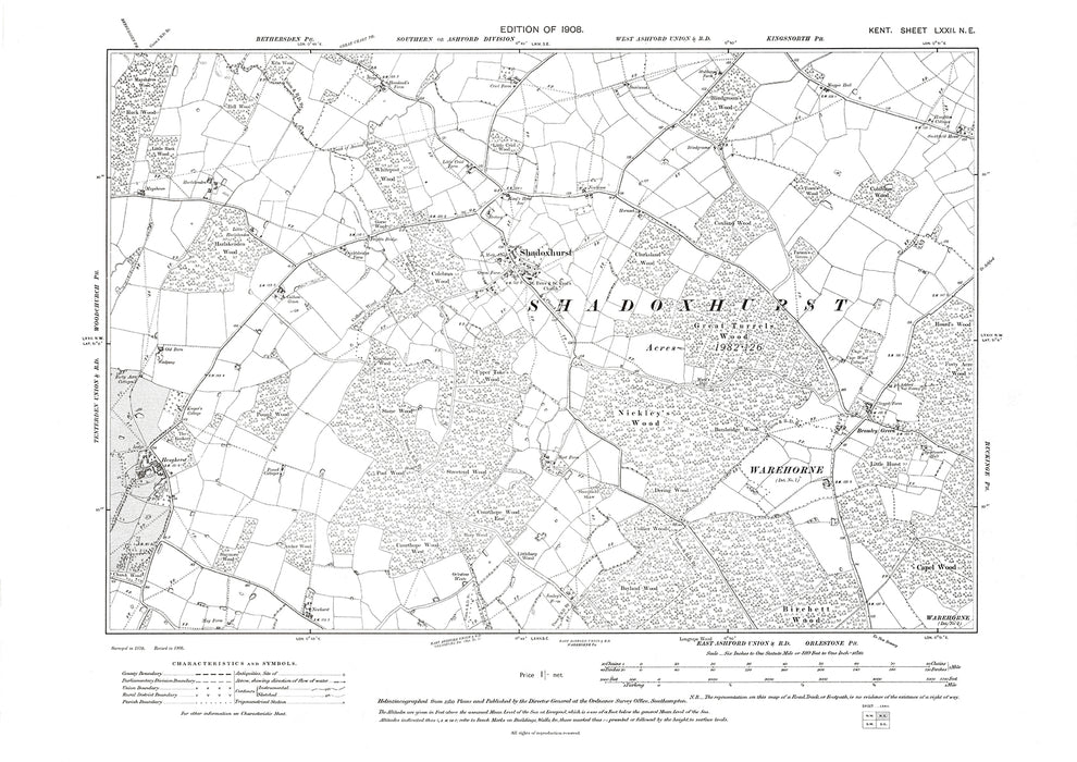 Shadoxhurst, old map Kent 1908: 72NE – Old Map Downloads
