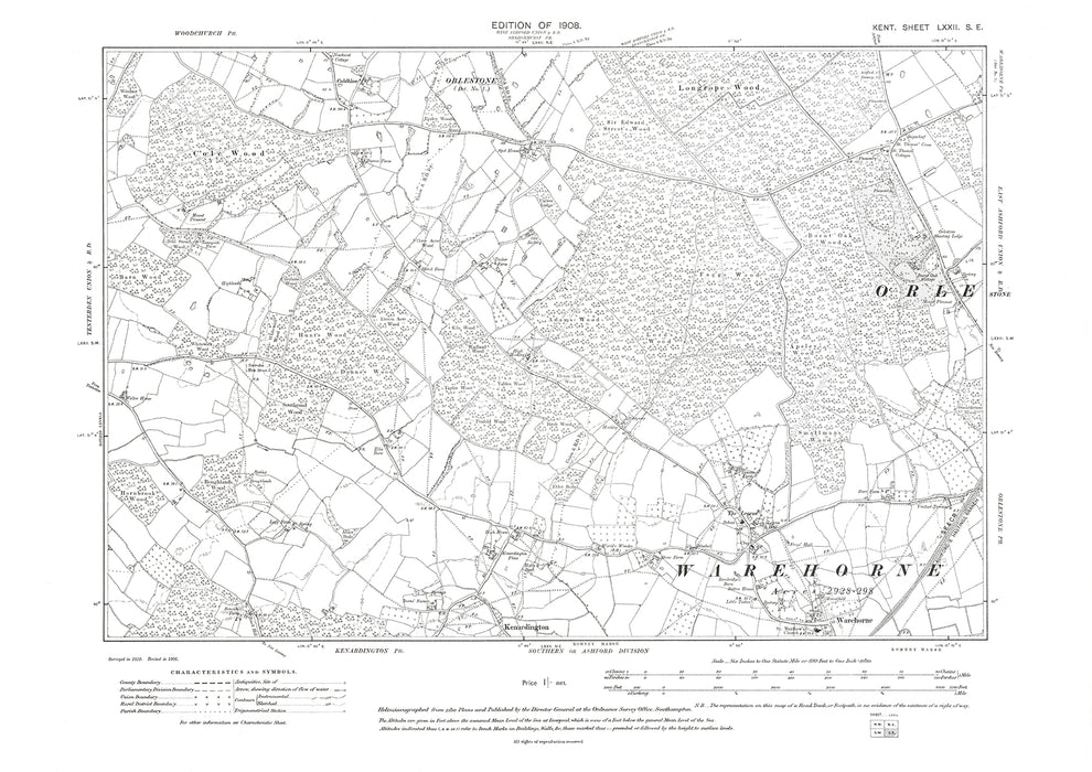 Warehorne, old map Kent 1908: 72SE – Old Map Downloads