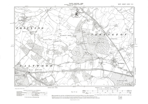 Postling, Etchinghill, Newington, old map Kent 1908: 74NE – Old Map ...
