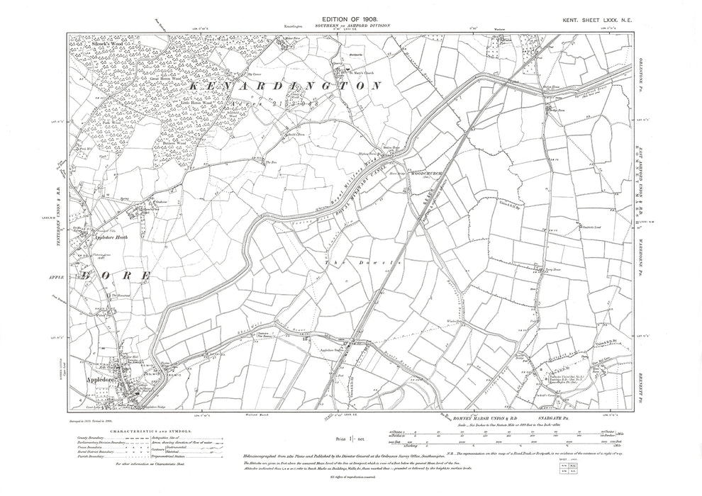 Appledore (north), Appledore Heath (east), old map Kent 1908: 80NE ...