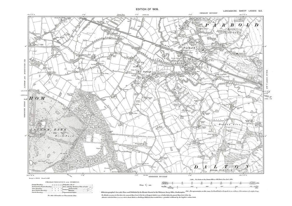 Parbold - Lancashire in 1909 : 84SE – Old Map Downloads
