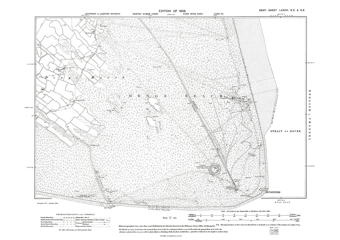 Dungeness, old map Kent 1908: 86NE-SE – Old Map Downloads