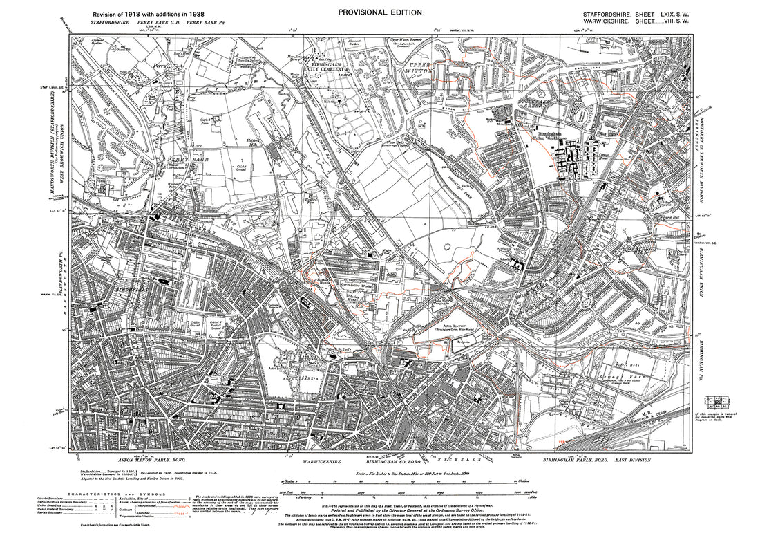 Birmingham, Aston Park, Witton, Perry Barr, Gravelly Hill, old map War ...