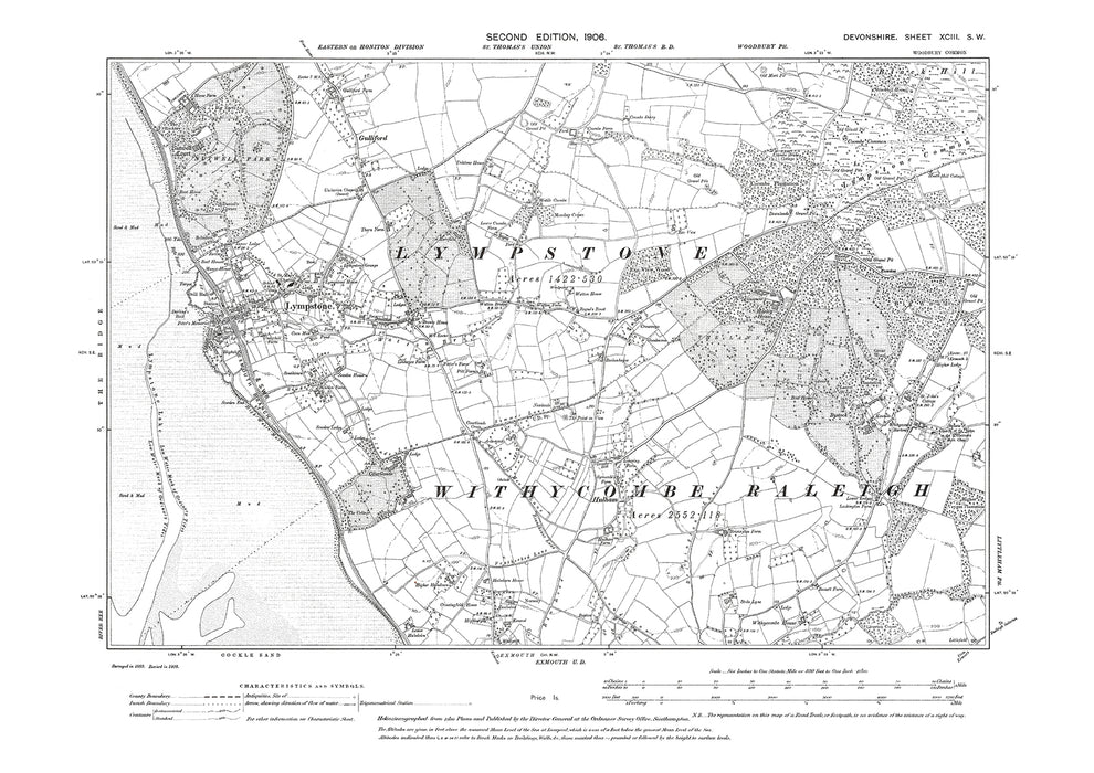 Lympstone, Old Map Devon 1906: 93SW – Old Map Downloads