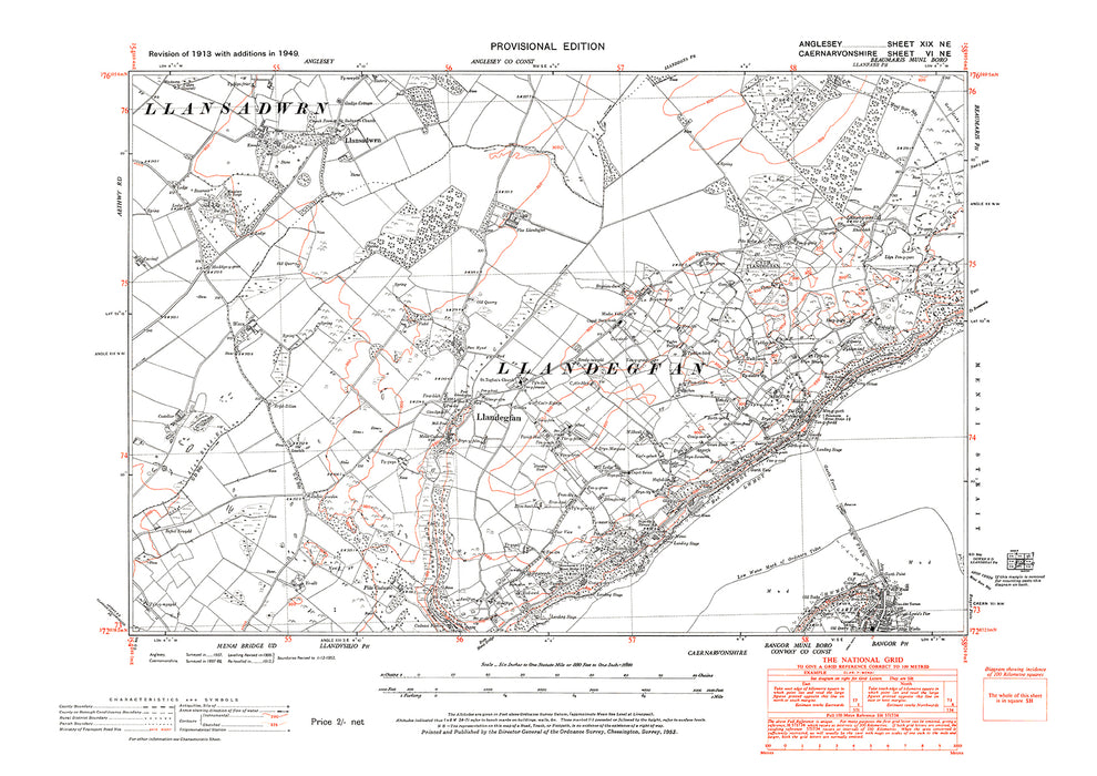 Llandegfan, Llansadwrn, old map Anglesey 1949: 19NE – Old Map Downloads