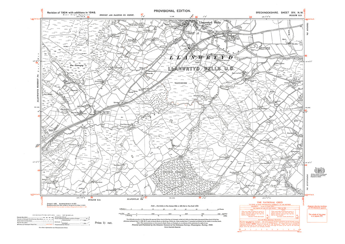 Llanwrtyd Wells south, old map Brecknock 1948: 14NW – Old Map Downloads