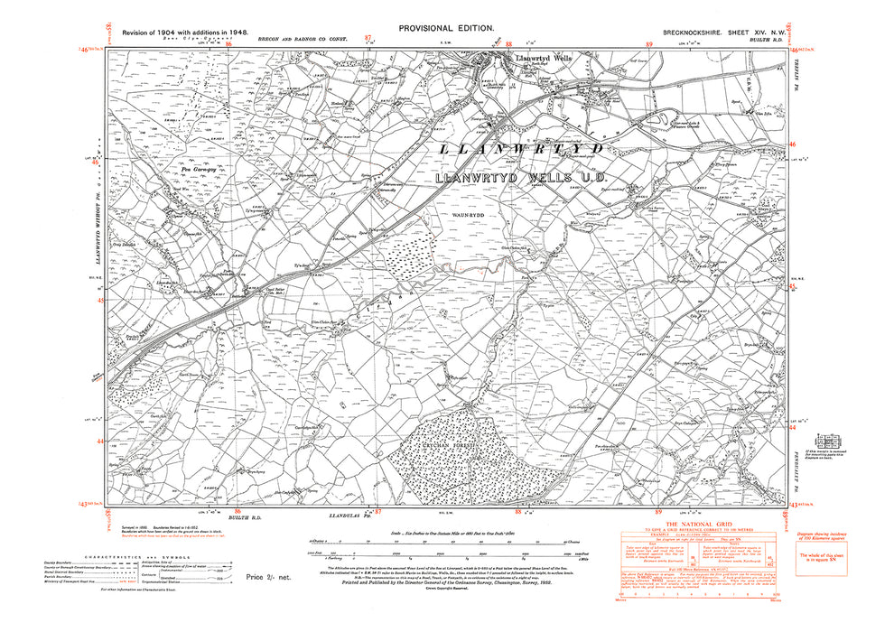 Llanwrtyd Wells south, old map Brecknock 1948: 14NW – Old Map Downloads