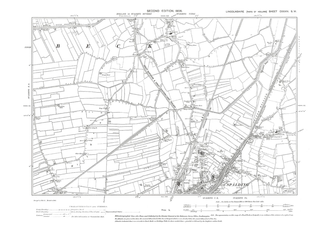 Spalding (north), Lincolnshire in 1906 : 134SW – Old Map Downloads