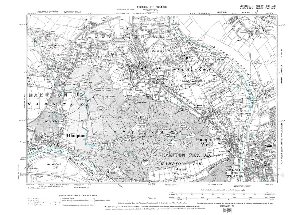 Teddington, Hampton, Kingston, old map London 1896, 13NE – Old Map ...