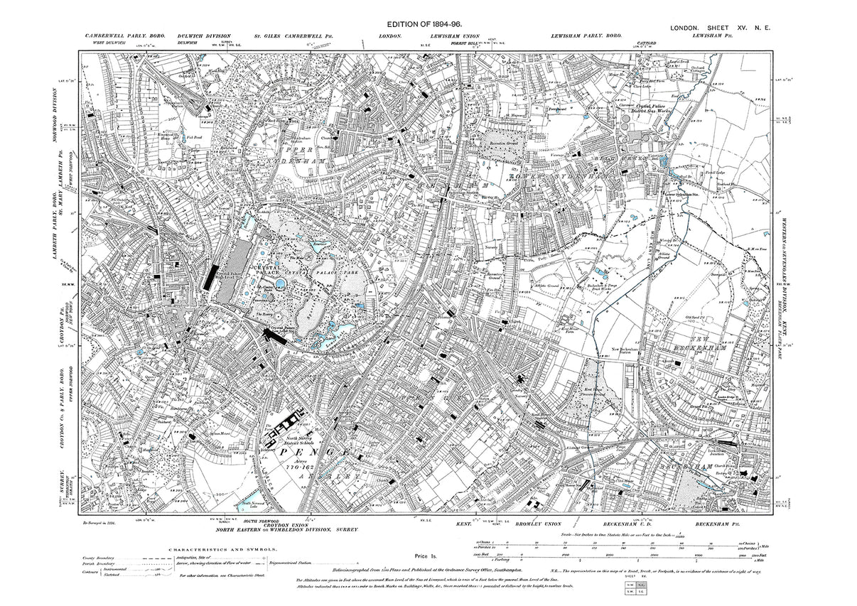 Sydenham, Crystal Palace, Penge, New Beckenham, old map London 1896, 1 ...