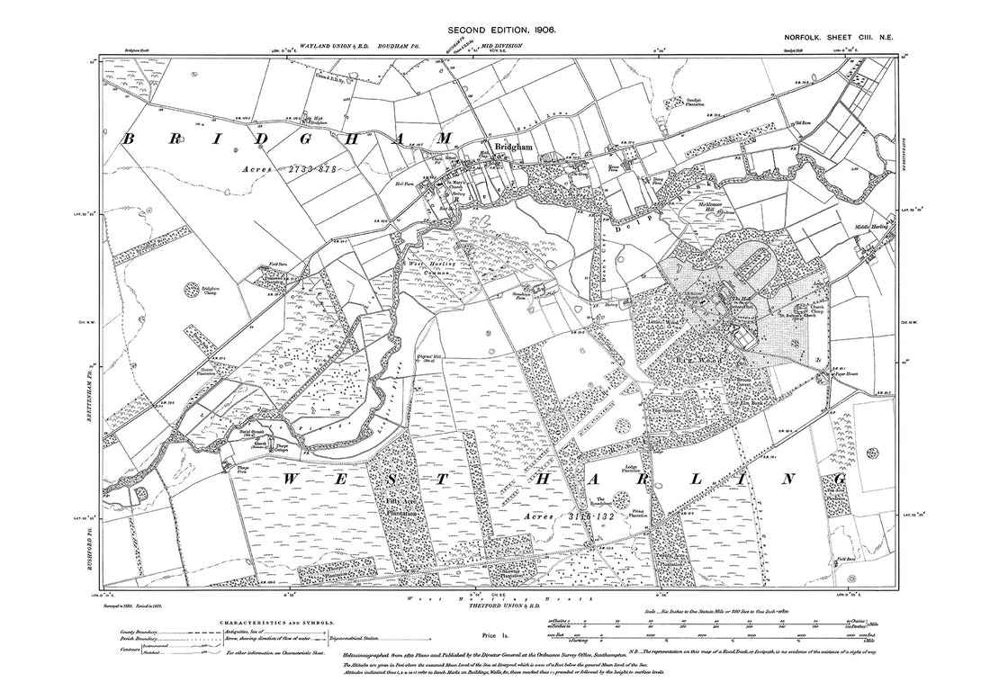 Bridgham, Norfolk in 1906: 103NE – Old Map Downloads
