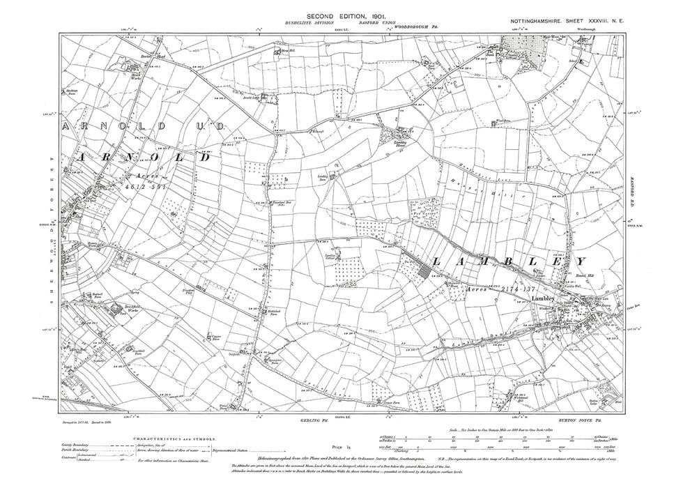Arnold (east), Lambley, old map Nottinghamshire 1901: 38NE – Old Map ...