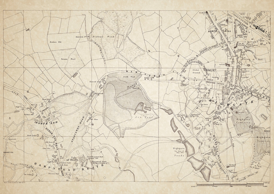 London in 1888 Series - showing Highgate, Hampstead Heath - sheet 1 ...