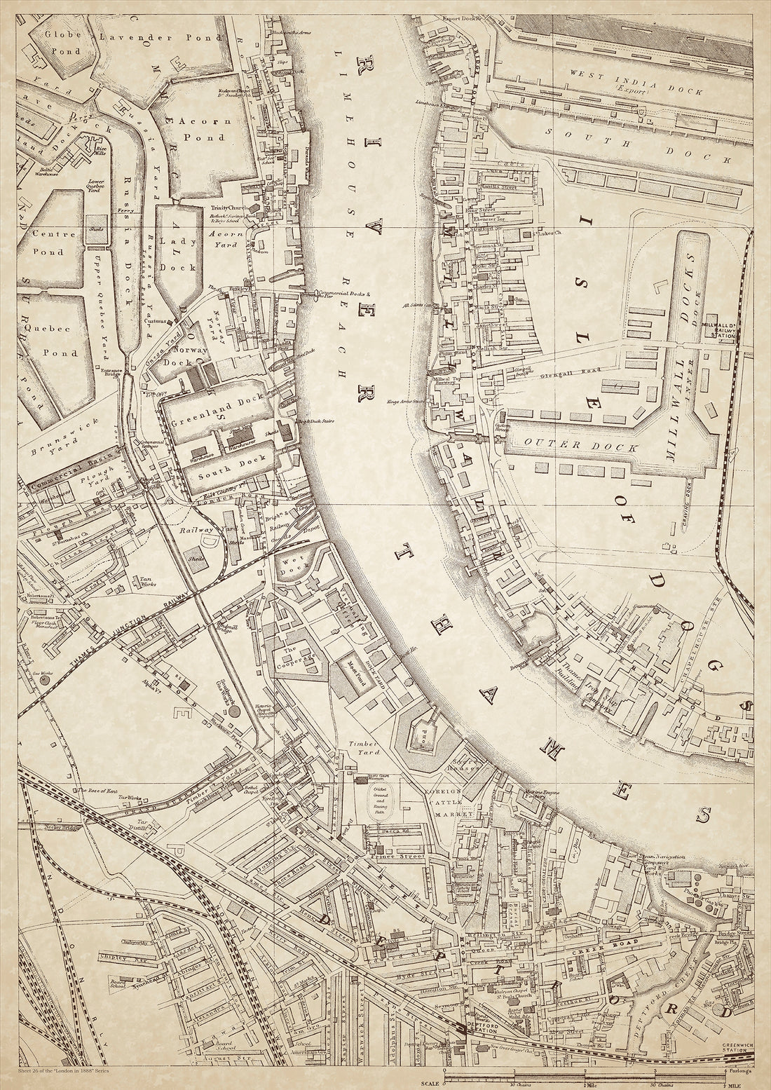 London in 1888 Series - showing Deptford, Surrey Docks, Millwall Docks ...