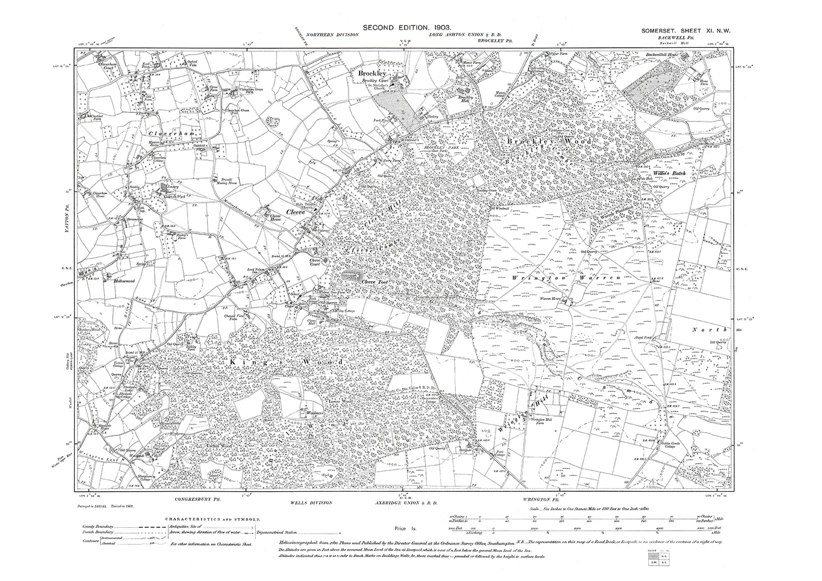 Brockley, Cleeve, Claverham, old map Somerset 1903: 11NW – Old Map ...