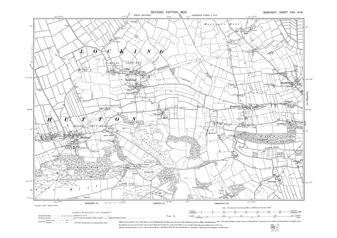 Hutton, Locking, old map Somerset 1903: 17NW – Old Map Downloads