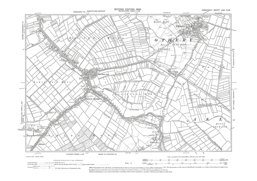 Othery, Burrow Bridge, Stathe, old map Somerset 1904: 62SW – Old Map ...