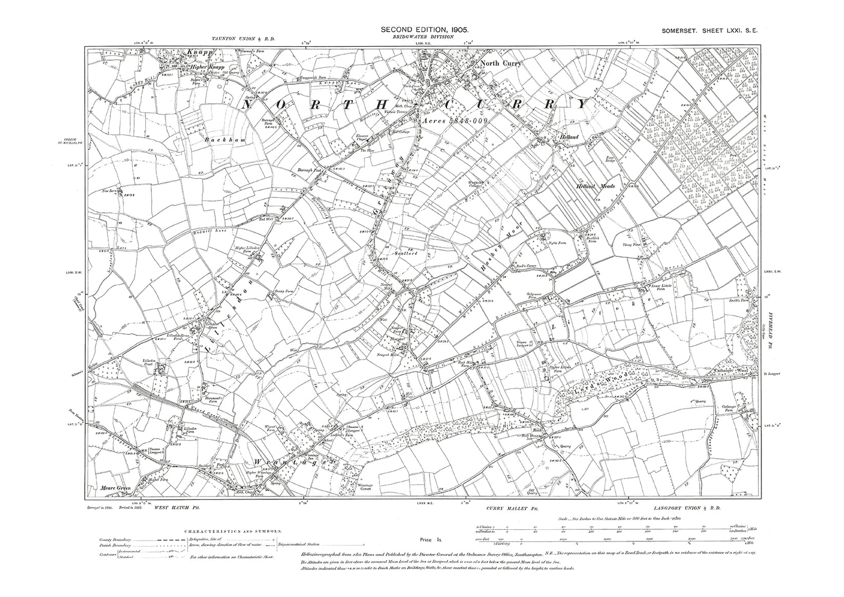North Curry, Higher Knapp, old map Somerset 1905: 71SE – Old Map Downloads