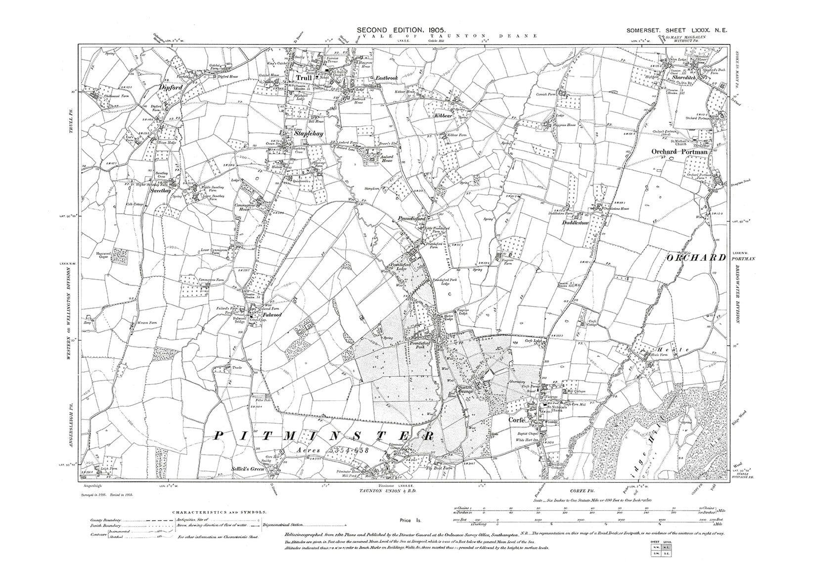Orchard Portman, Corfe, Trull, Staplehay, old map Somerset 1905: 79NE ...
