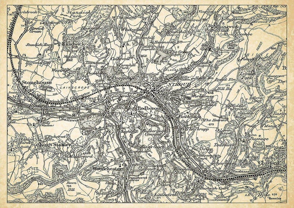 Stroud in 1898, showing the town and the surrounding area – Old Map ...
