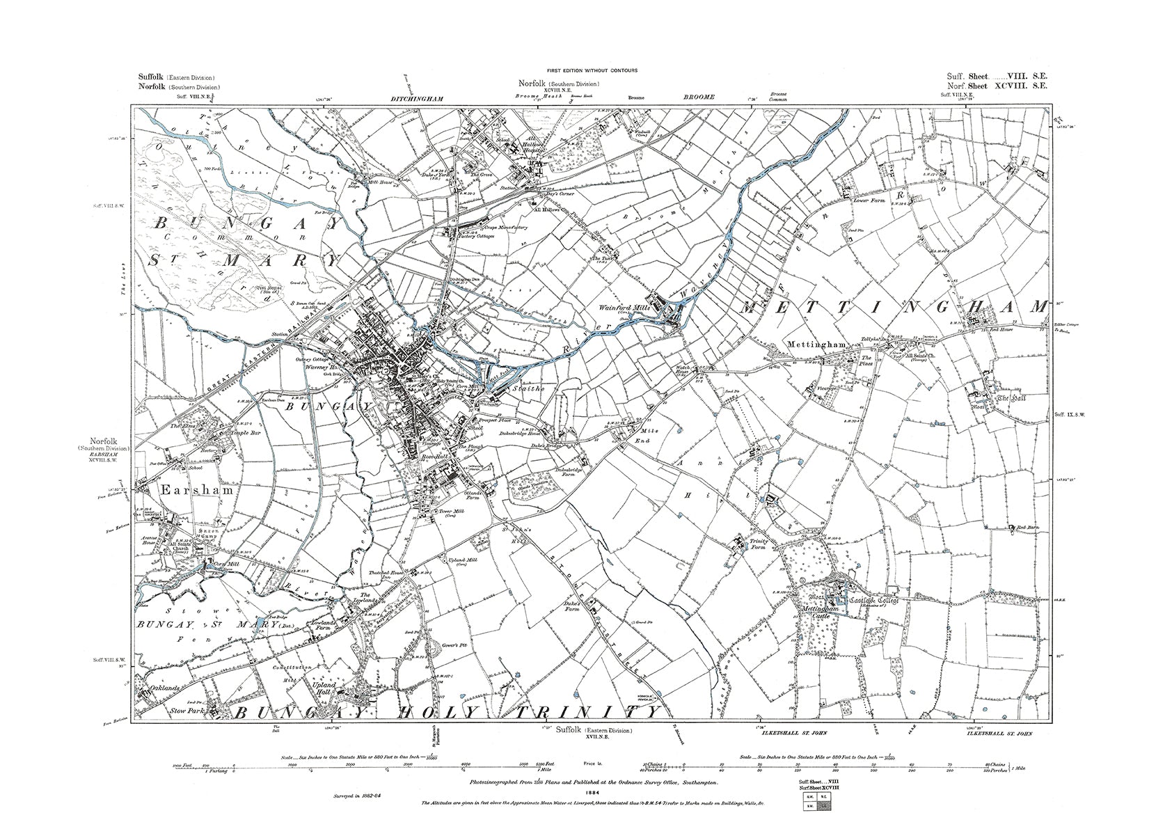 Bungay, Mettingham, old map Suffolk 1884: 8SE – Old Map Downloads