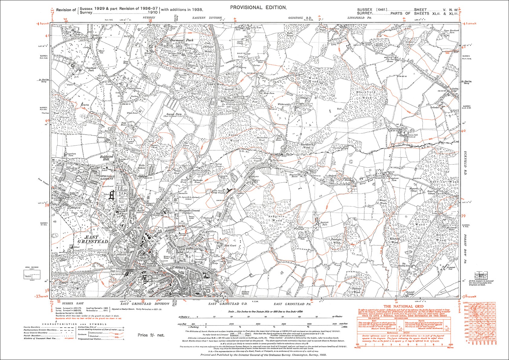East Grinstead north, old map Sussex 1938: 5NW – Old Map Downloads