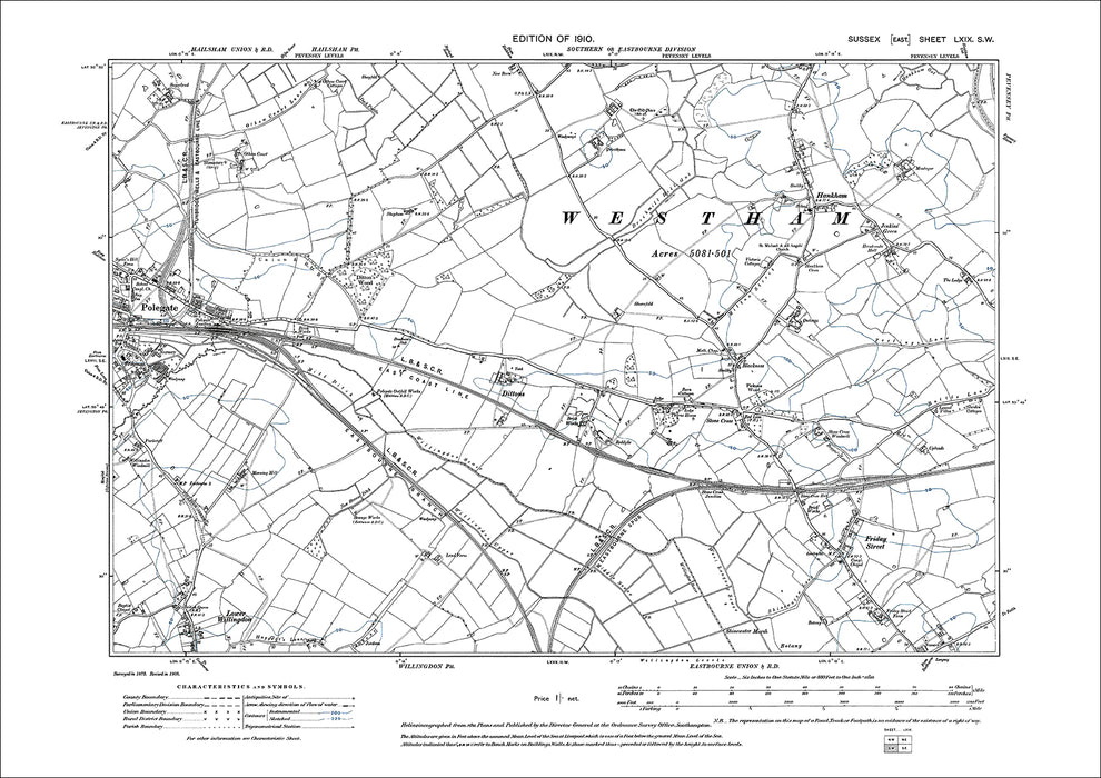 Polegate (east), Hankham, Friday Street, Lower Willingdon, old map Sus ...