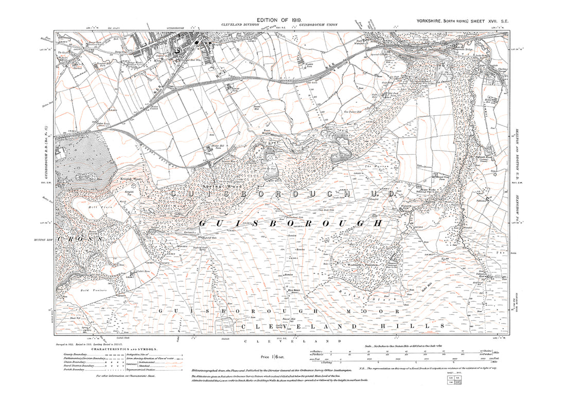 Guisborough (south), Skelton (south), old map Yorkshire 1919: 17SE ...