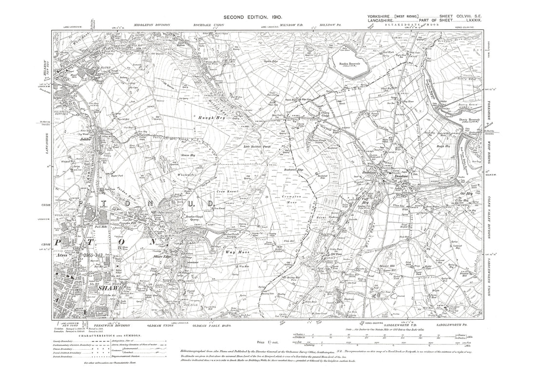 Denshaw, old map Yorkshire 1910: 258SE – Old Map Downloads
