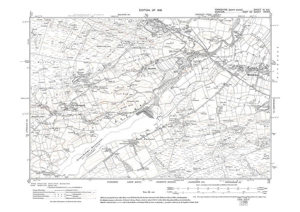 Mickleton, Lonton, Thringarth, old map Yorkshire 1919: 4NE – Old Map ...