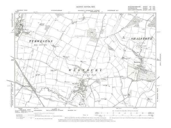 Old OS map dated 1900, showing Great and Little Woolstone, Willen in B ...
