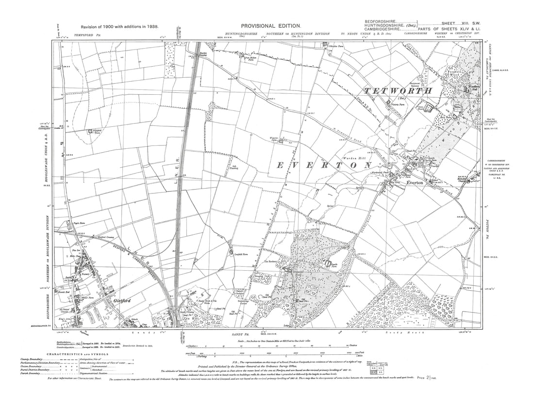 A 1938 map showing Sandy (north) and Everton in Bedfordshire - A Digit ...
