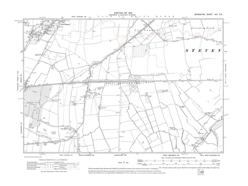 A 1913 map showing East Hanney (south) in Berkshire - OS 1:10560 scale ...