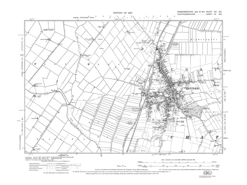 Old OS map dated 1927, showing Chatteris in Cambridgeshire 20SE – Old ...