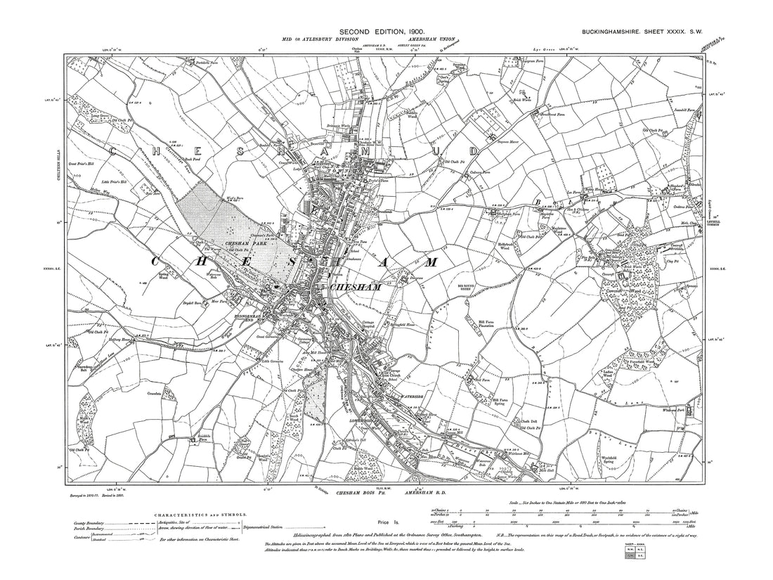 Old OS map dated 1900, showing Chesham in Buckinghamshire 39SW – Old ...