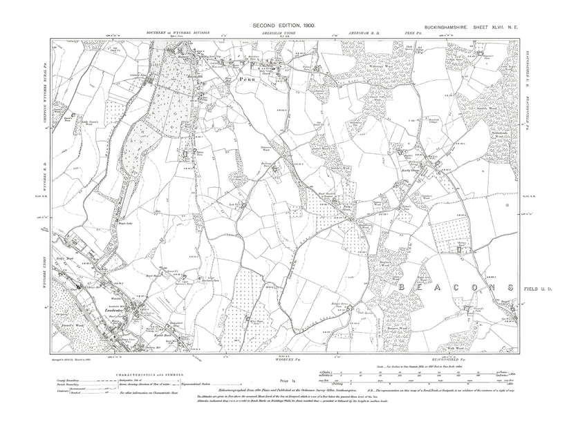 Old OS map dated 1900, showing Penn, Loudwater in Buckinghamshire 47NE ...