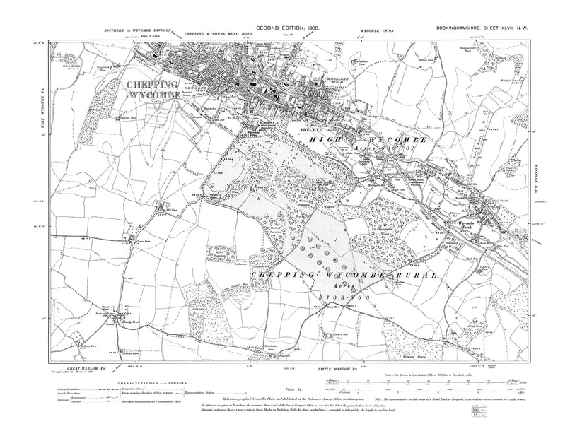 Old OS map dated 1900, showing High Wycombe in Buckinghamshire 47NW ...