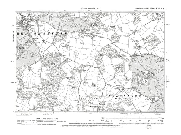 Old OS map dated 1900, showing Beaconsfield, Hedgerley in Buckinghamsh ...