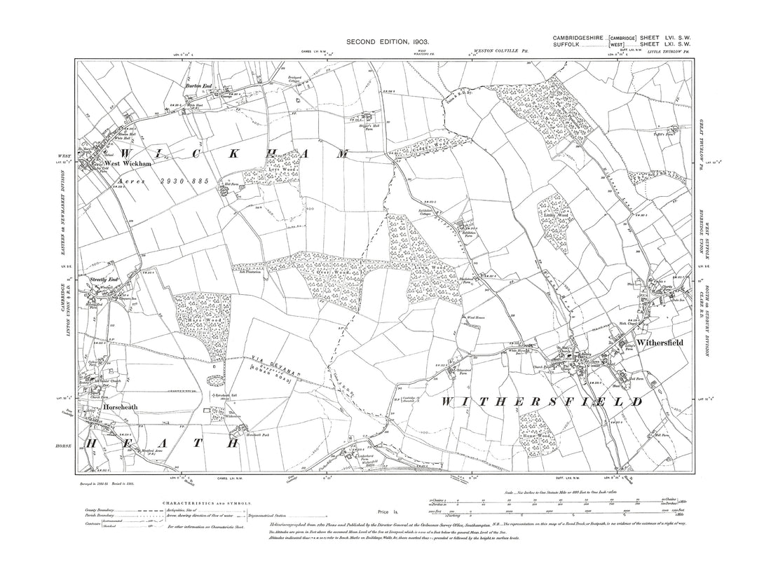 Old OS map dated 1903, showing Horseheath (east), West Wickham (east ...