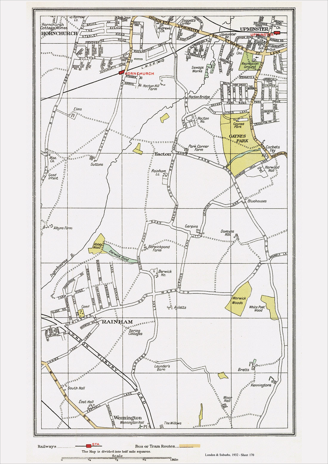London in 1932 Series - Upminster, Rainham area (Lon1932-170) – Old Map ...